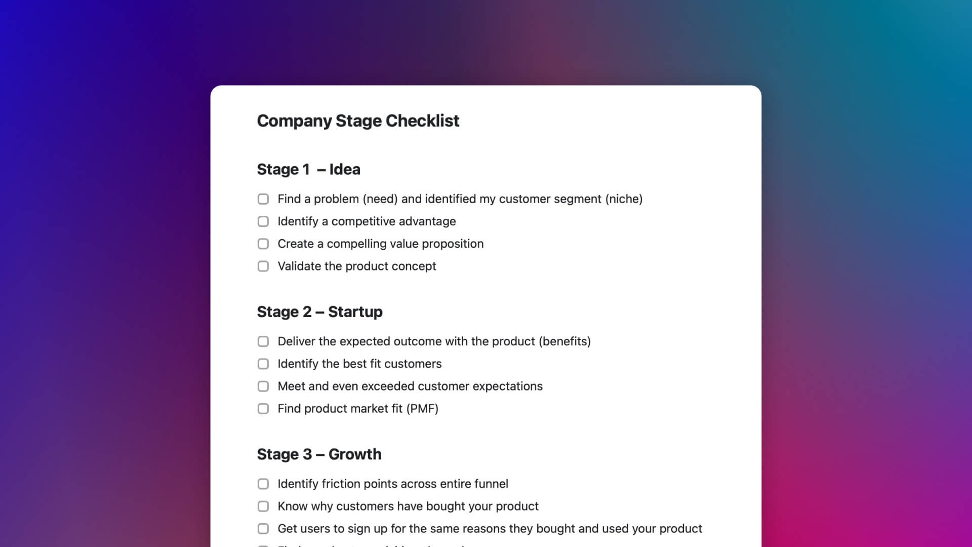 Free Download: Company Stage Checklist